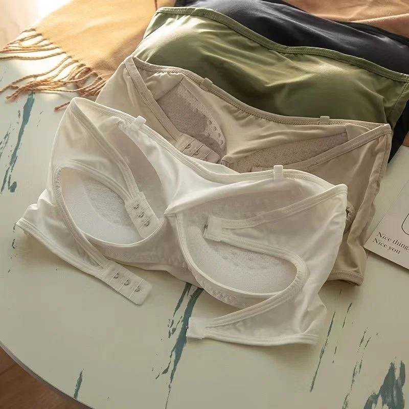 여름 얼음 실크 끈이없는 미끄럼 방지 랩 어라운드 속옷 여성 학생 작은 가슴 위쪽 지지대 보이지 않는 내부 마모 튜브 상단 브래지어