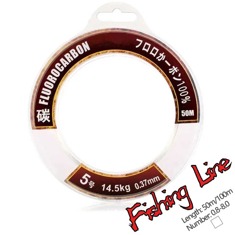 Super Strong 50m 100m 100% Fluorocarbon Fishing Line Leader line for ...