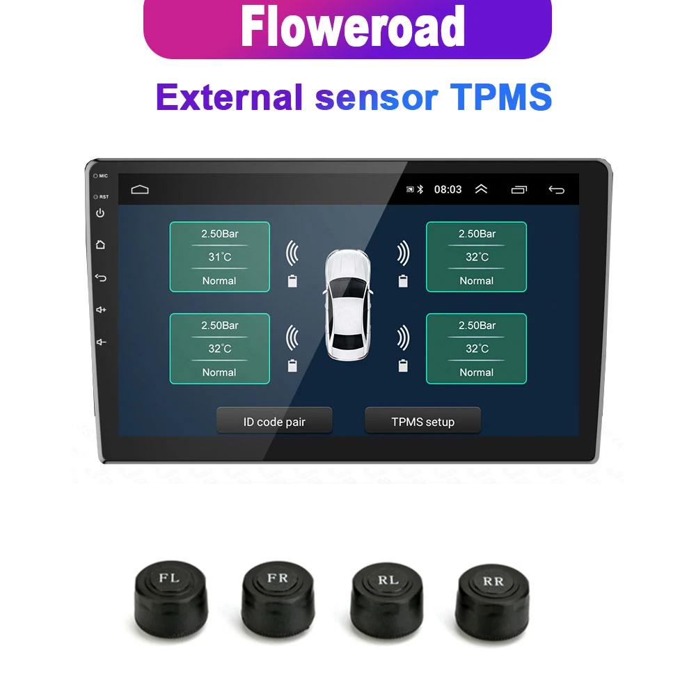 For Car Android Navigation Player With 4 Sensors 5v Wireless Transmission Usb Tpms Car Tire ...