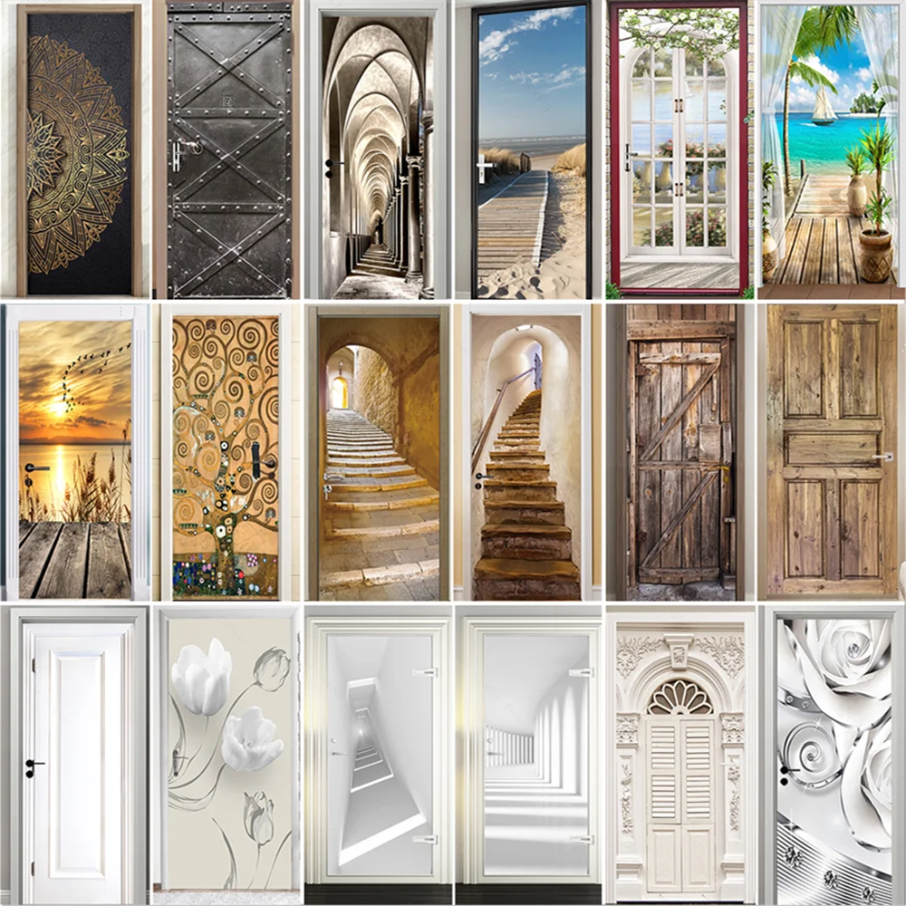 Multi Style 3D Door Stickers Self Adhesive Whole Door Wrap Vinyl ...