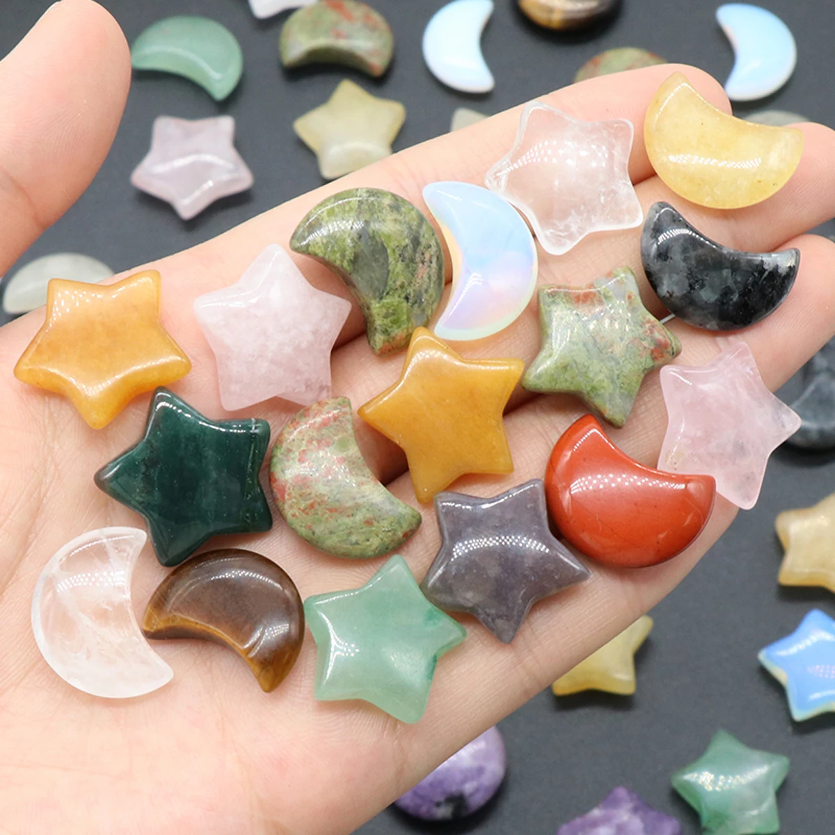 5Pcs Natural Stone Crystal Star Moon Healing Mineral Quartz Home ...