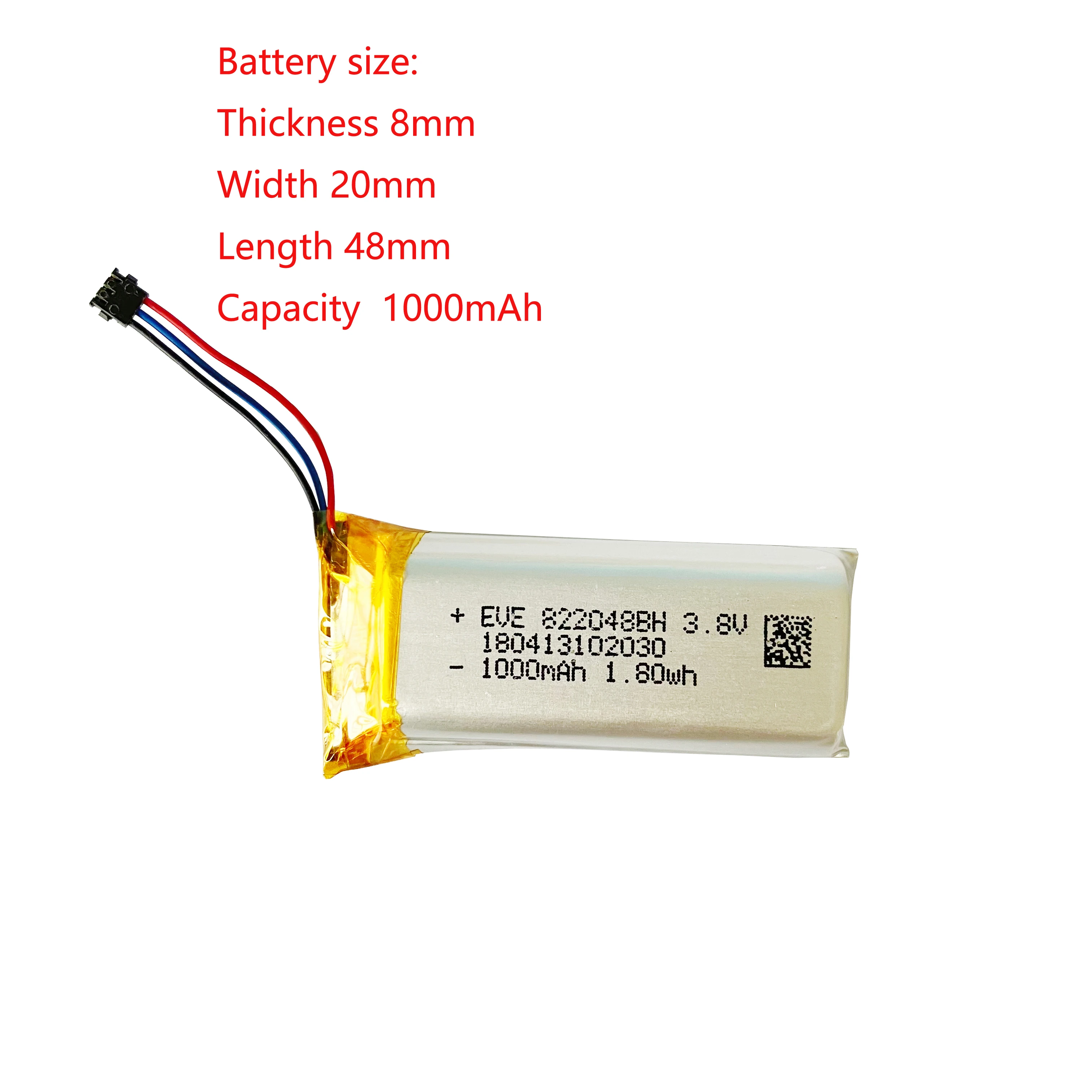 3.8V 1000 mAh 822048 3 Wires Polymer Li Lipo Battery 3Pin For Valve Index Controller Hand Shank ...