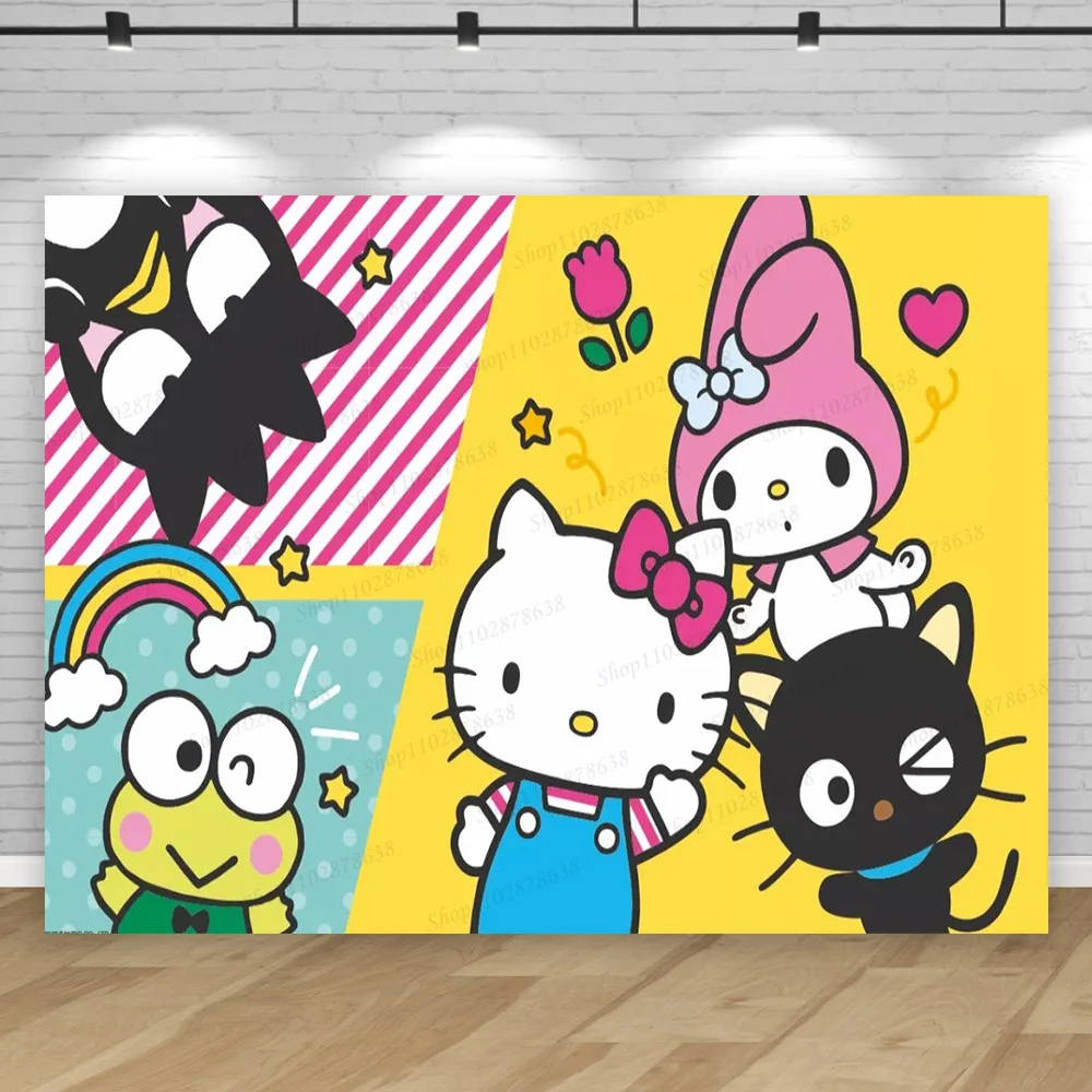 Fondo con temática de Kuromi, Hello Kitty, niña, fiesta de primer ...