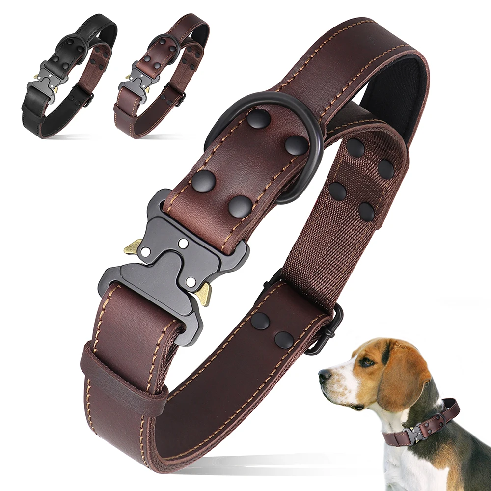 Soft-Real-Leather-Dog-Collar-Genuine-Leather-Durable-Collars-with-Safe ...