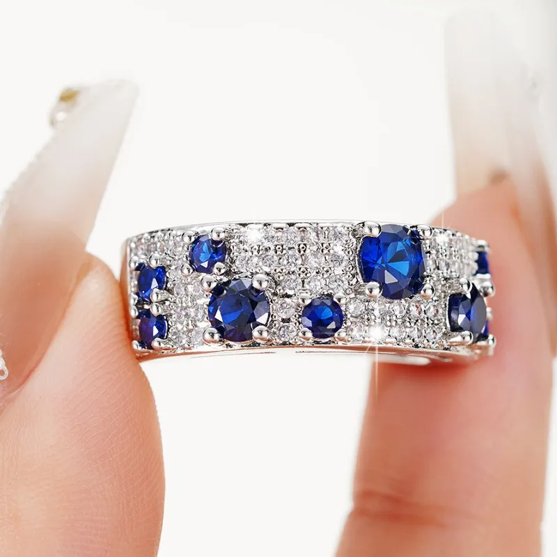 Huitan-Newly-Women-Rings-Blue-Crystal-Cubic-Zircon-Silver-Color-Rings ...