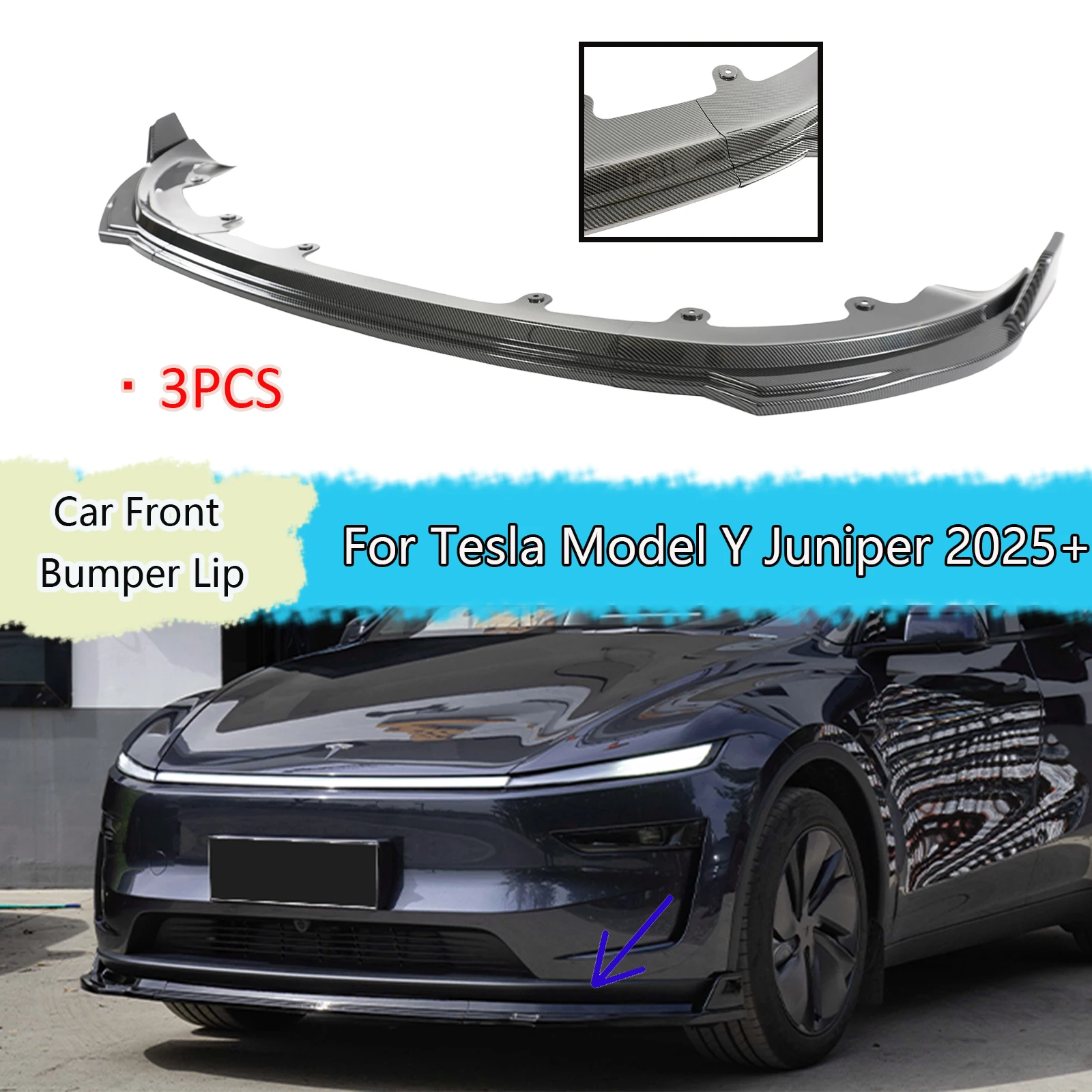 For Tesla Model Y Juniper 2025+ 3PCS Car Front Bumper Lip Body Kits ...