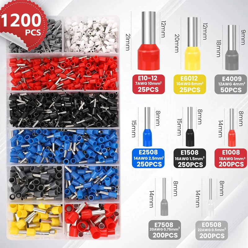 1200pcs Wire Ferrule Terminal Kit 0.08-16mm²/AWG28-5 Connector For Wire ...