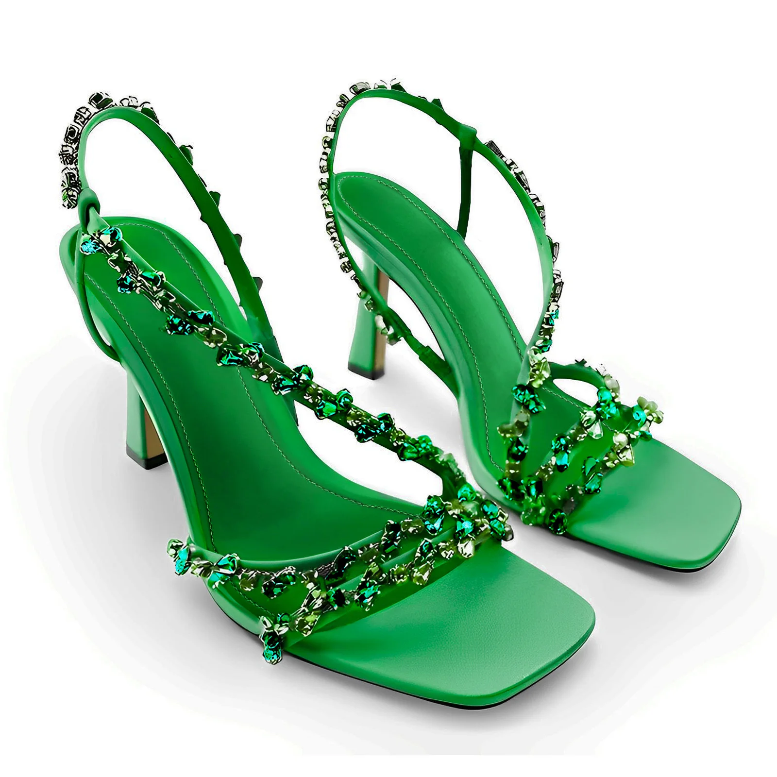 Green Sandals Women Shoes Sexy High Heels Rhinestones Chain Luxury ...
