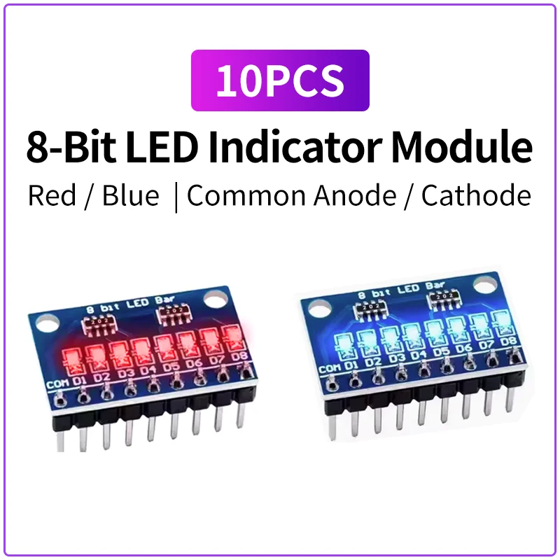10PCS 8-Bit LED Indicator Module 3.3V 5V Red Blue Common Anode Cathode ...
