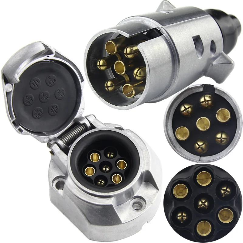 Trailer-Plug-Socket-7-pin-Connector-Metal-Adapter-Converter-Set-Car ...