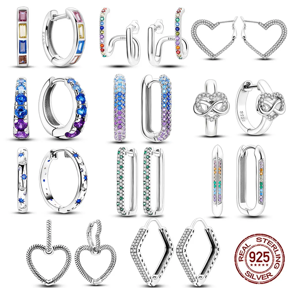 Original-Fashion-Earring-Silver-925-Silver-Geometric-Round-Dangle-Hoop ...