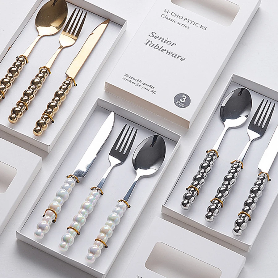 3-5-Pcs-Ceramic-Handle-Knife-Fork-Spoon-Set-Stainless-Steel-Cutlery-Set ...
