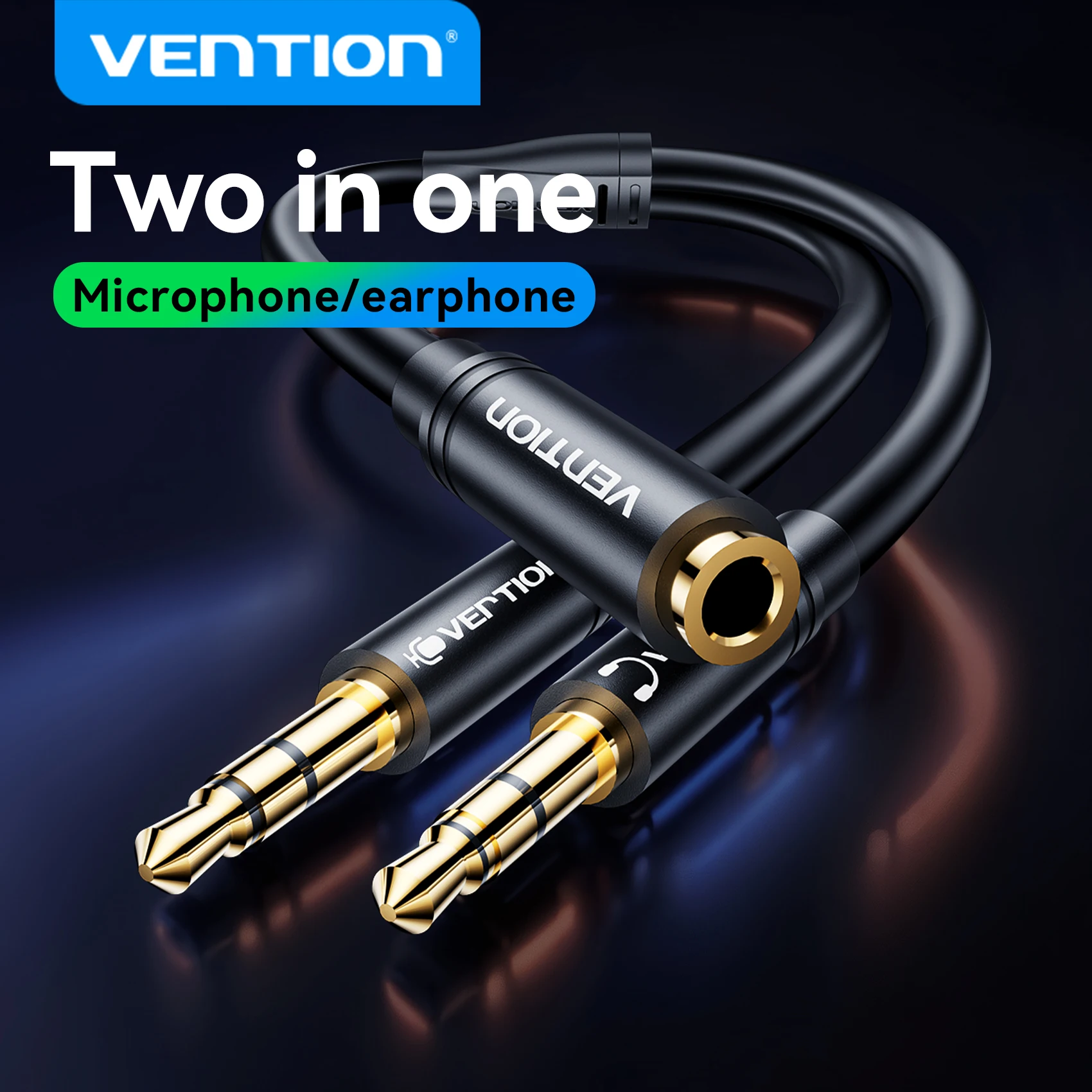 Vention 3.5mm Audio Splitter Female to Male Y Cable Headphone Mic ...