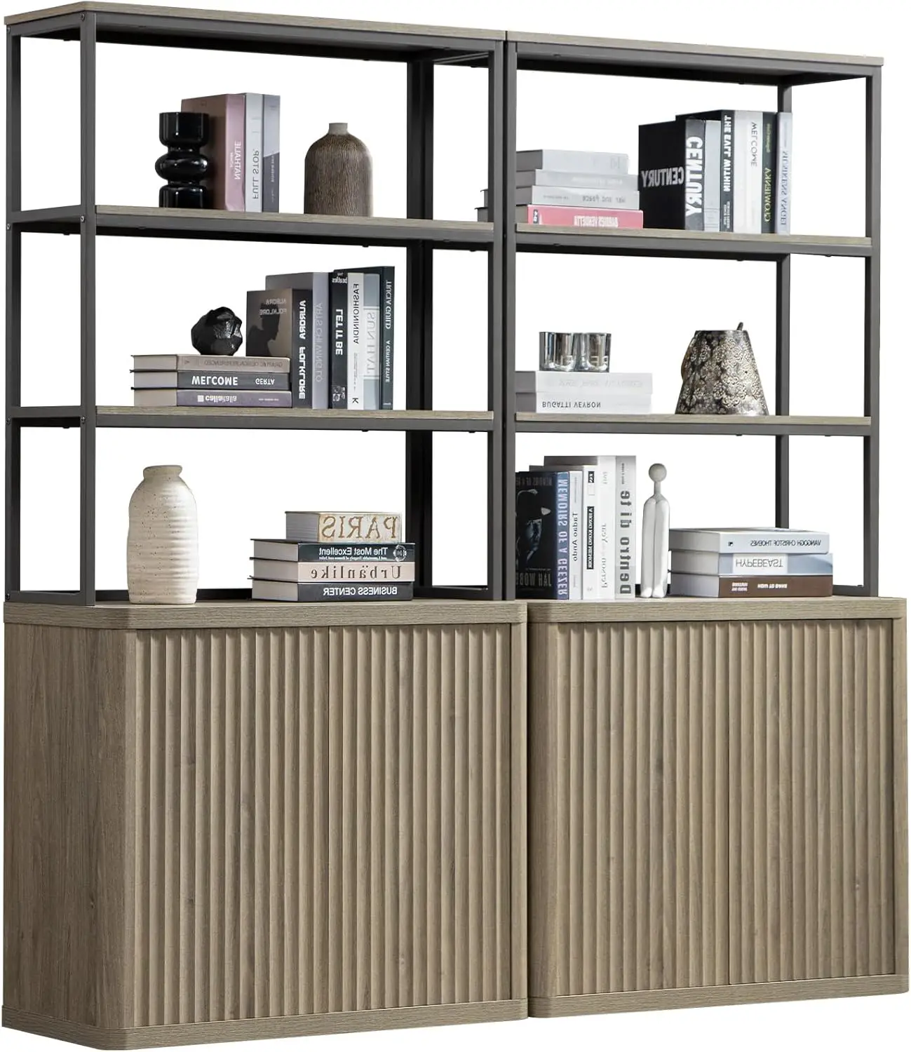 Book-Shelf-Fluted-Bookshelf-Tall-Bookcase-with-Doors-Storage-5-Tier-Mid ...