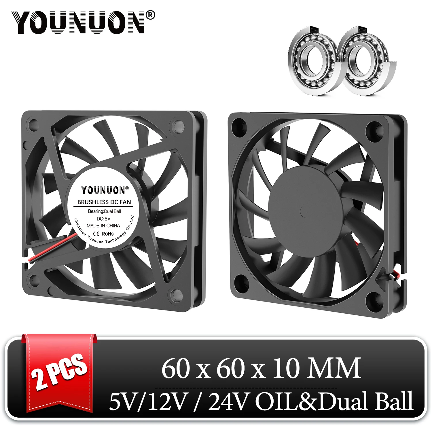 2PCS-60mm-5V-12V-24V-Brushless-USB-2PIN-3PIN-DC-Cooler-Fan-60x60x10mm ...