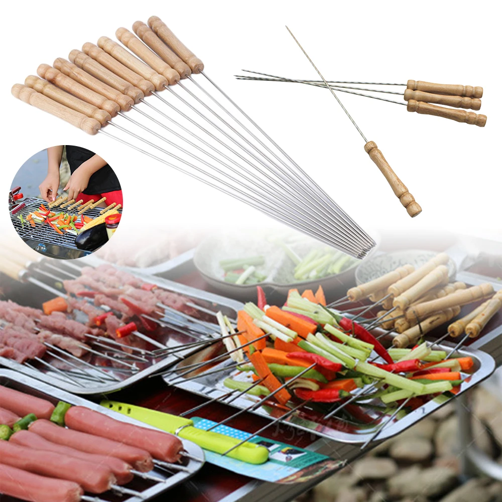 10Pcs Barbecue Skewer Stainless Steel 8 Inch Shish Kebob Sticks with ...