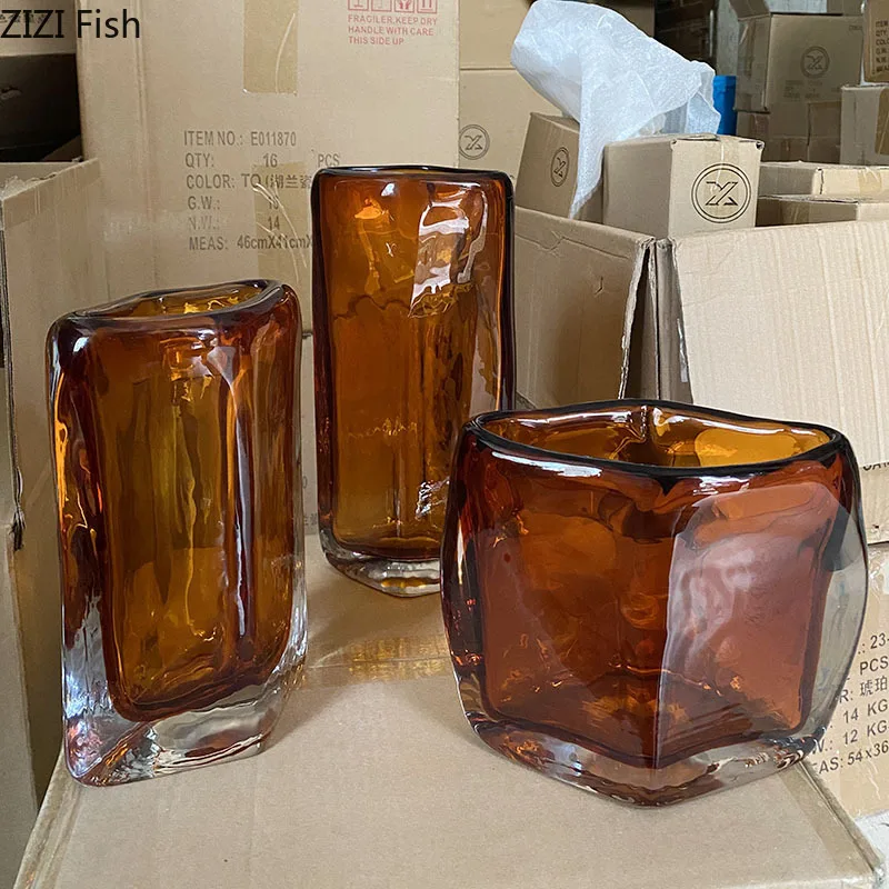 Amber-Colour-Glass-Vase-Hydroponics-Flower-Pots-Desk-Decoration-Crafts ...
