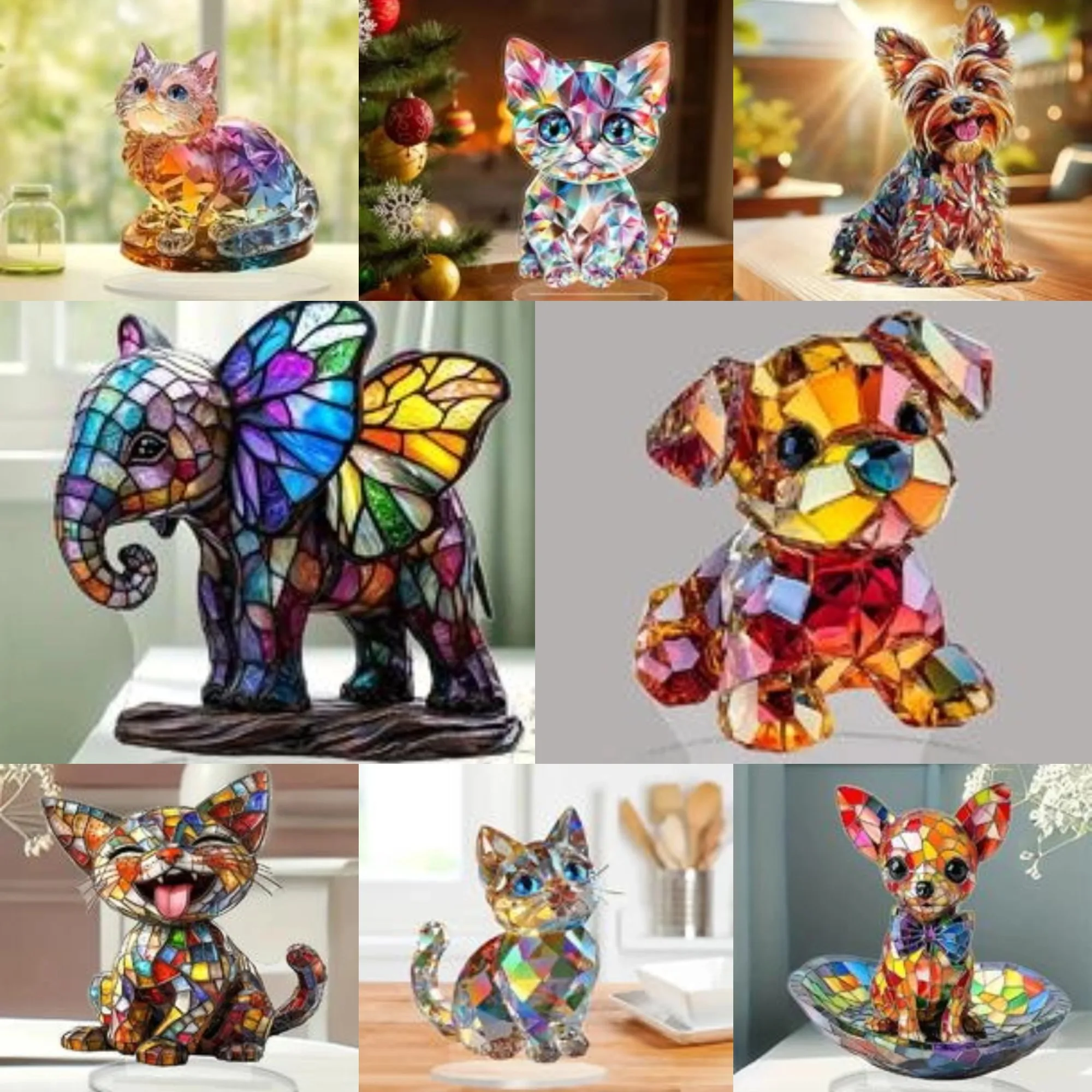 Colored Animals Cat Dog Elephant 2D Flat Acrylic Figurine,Home,Office ...