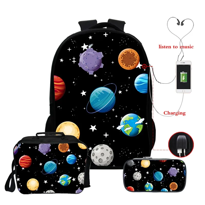16-Inch-Usb-Charging-School-Backpack-Bag-Astronaut-Cartoon-School-Bag ...