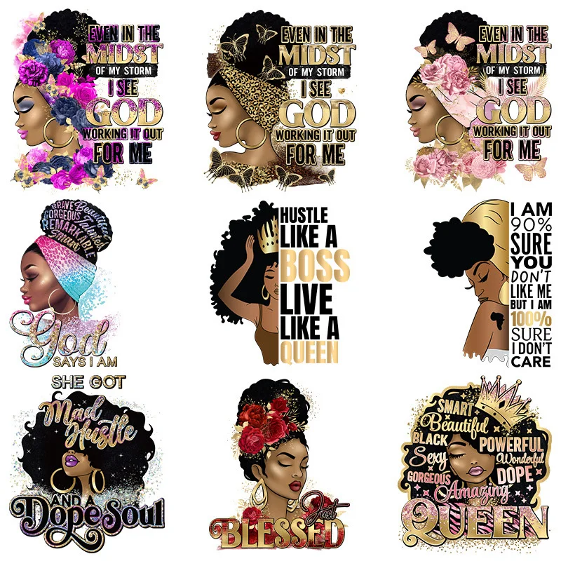 Black Girls Patches Fabric Iron On Heat Transfer Sticker Clothing ...