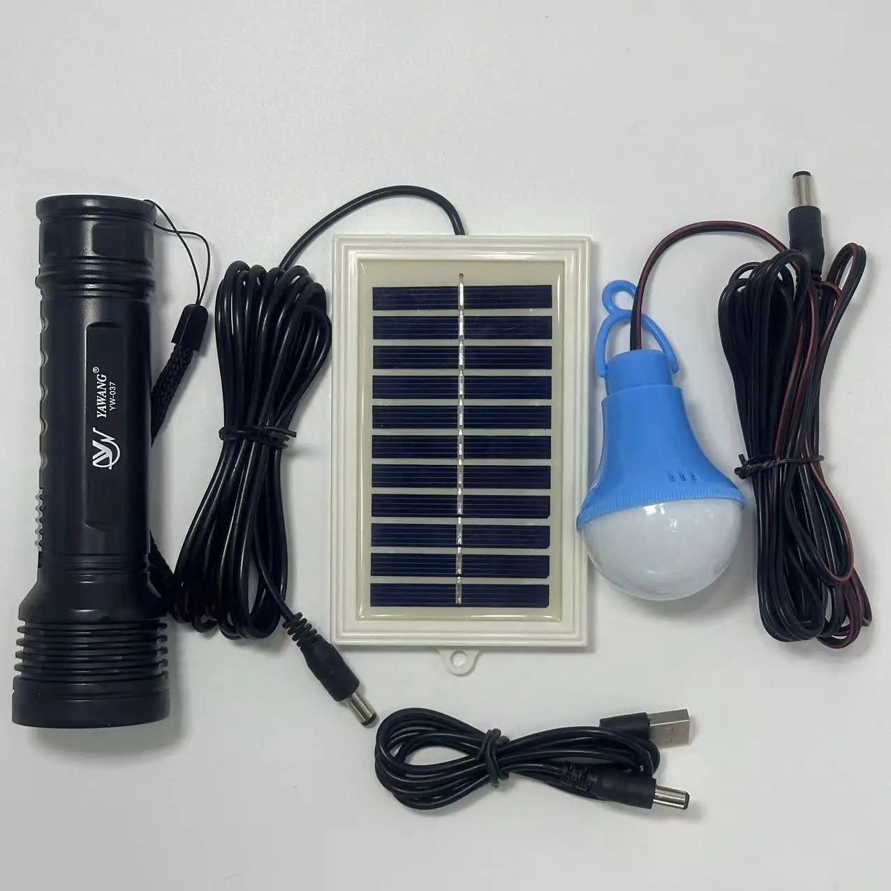 Solar-Panel-LED-Flashlight-mountable-Bulb-Charging-Strong-Light ...