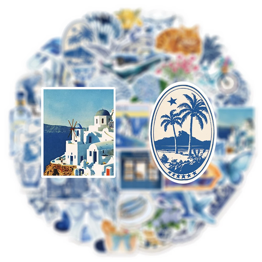 10/30/50pcs INS Style Blue Mediterranean Stickers Cute Aesthetic Art ...