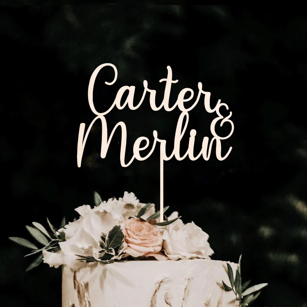 Acrylic-and-Wooden-Cake-Topper-Wedding-Custom-Bride-Name-Bridegroom ...
