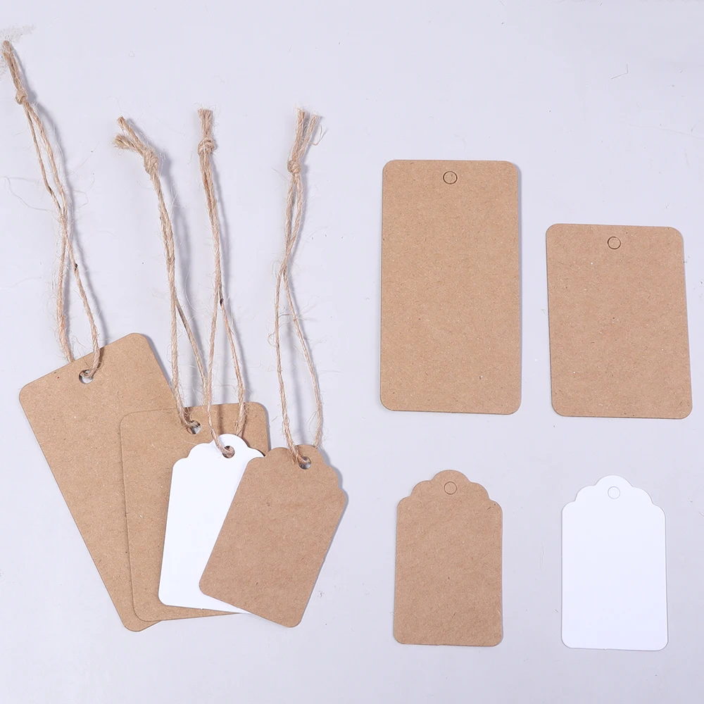 100pcs Kraft Paper Tags White Cardboard Cards with Strings Wedding ...