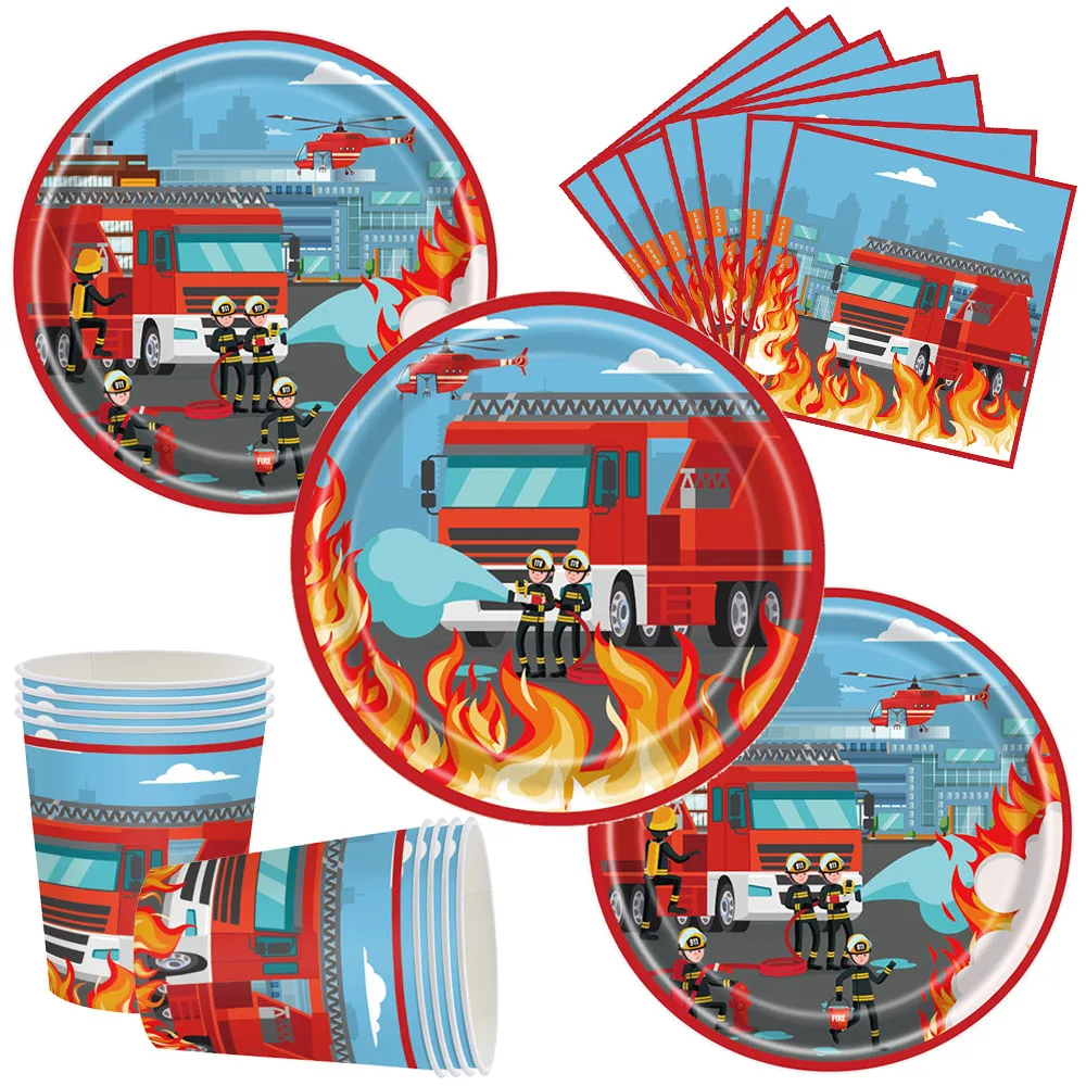 Firefighter Birthday Party Supplies Fire Truck Plates Napkins Cups ...