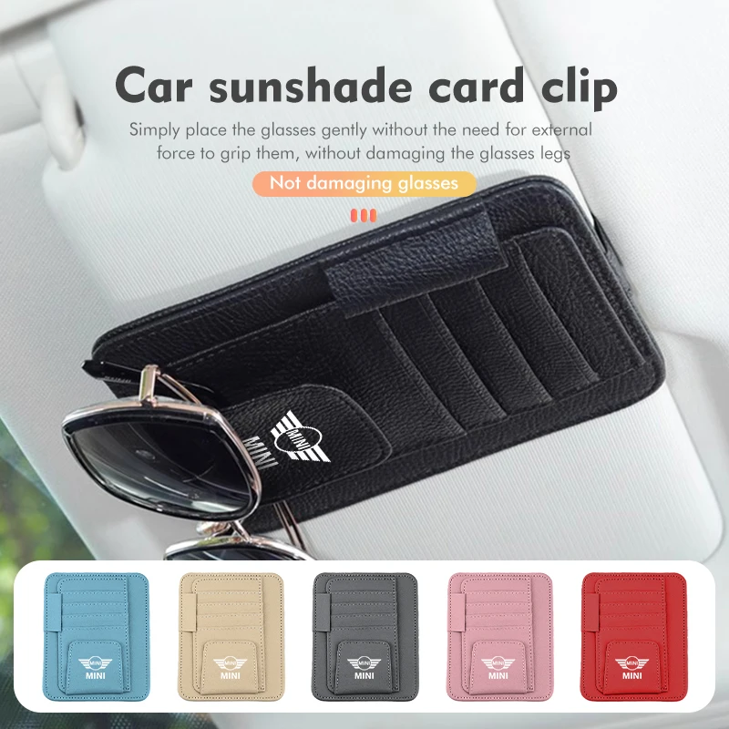 Leather-Car-Sun-Visor-Card-Holder-Glasses-Clip-Sunshade-Storage-For ...