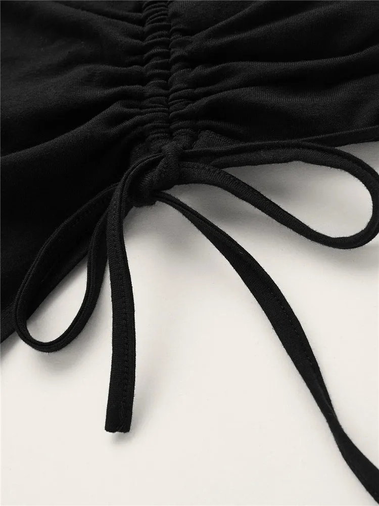 Sexy Solid Drawstring Ruched Side Halter Top Women Grunge Punk Black ...