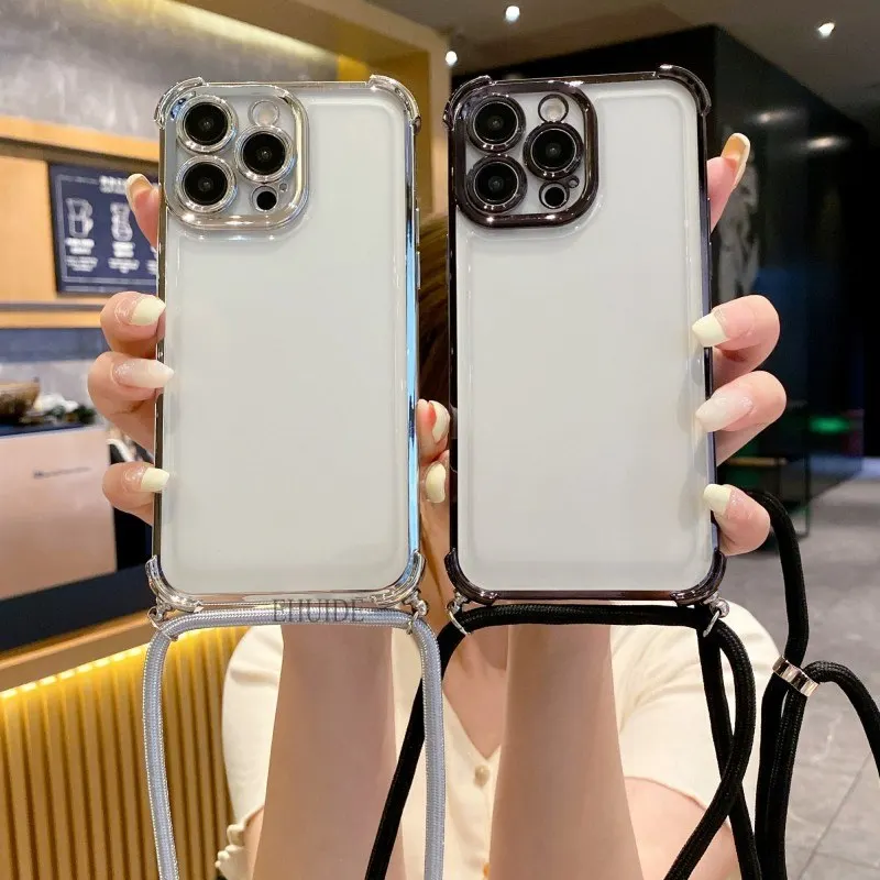Clear Strap Crossbody Shockproof Plating Phone Case with Lanyard Cord ...