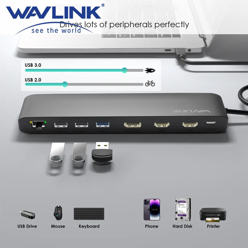WAVLINK-Docking-Station-com-ecr-triplo-USB-C-HDMI-4K-60Hz-suporte ...