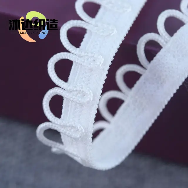 15mm White U-Wave Button Belt Centipede Braided Lace Trim Elastic Band ...