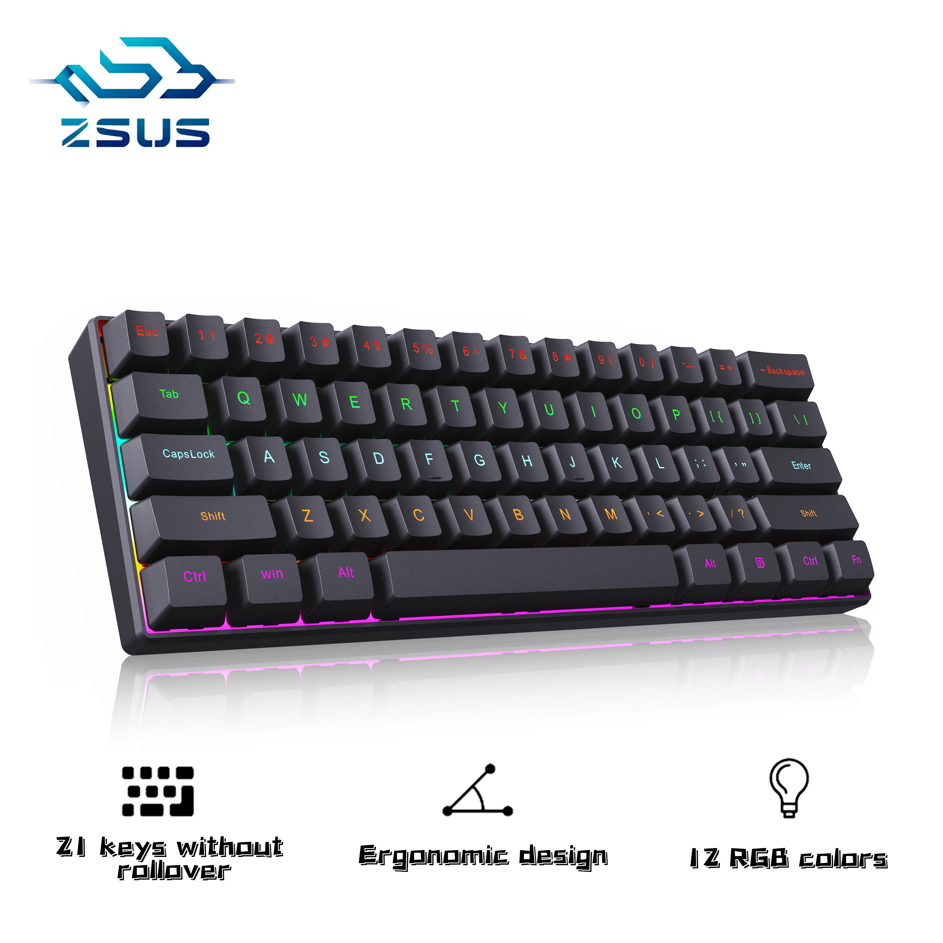 ZSUS-Z61-B-USB-Gaming-Mechanical-Mini-Keyboard-Red-Switch-RGB-Backlit ...