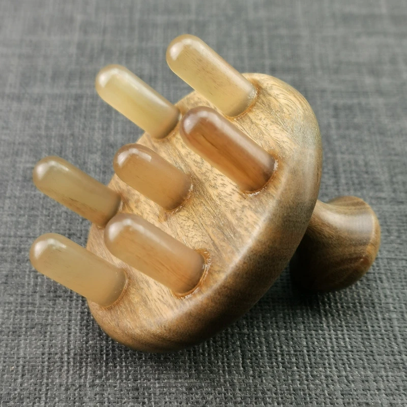 Natural Green Sandalwood Horn Gua Sha Massager Comb Head Scalp Meridian ...