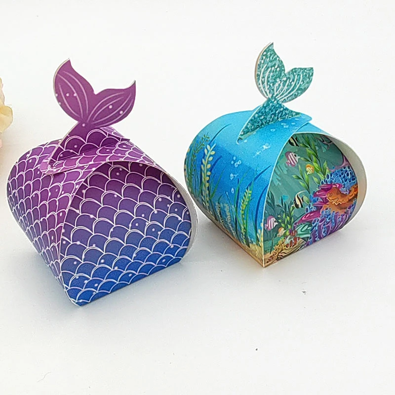 Lantern Style Mermaid Tail Candy Box Wedding Treat Box Blue Ocean ...
