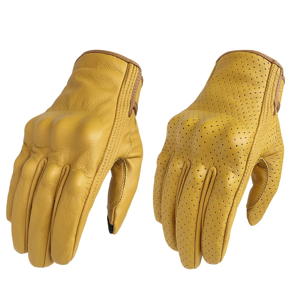 Motorcycle Gloves Leather Yellow Touch Goatskin Tactics Glove Men Bike ...