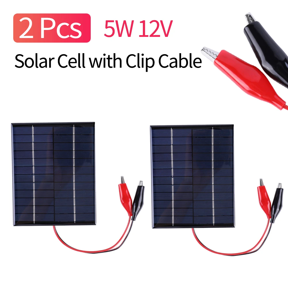 2Pcs 5W 12V Solar Panel Waterproof Mini Solar Panel Module Solar ...
