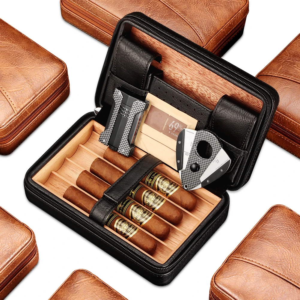 GALINER-Leather-Cigar-Humidor-With-Carbon-Fiber-Cigar-Lighter-Cutter ...