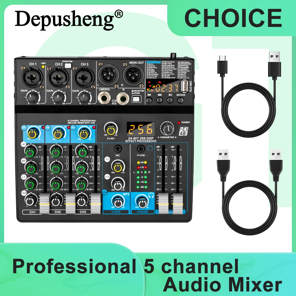 USB Mixer 5 Channel Depusheng DJ Sound Controller Mini Mixer ...