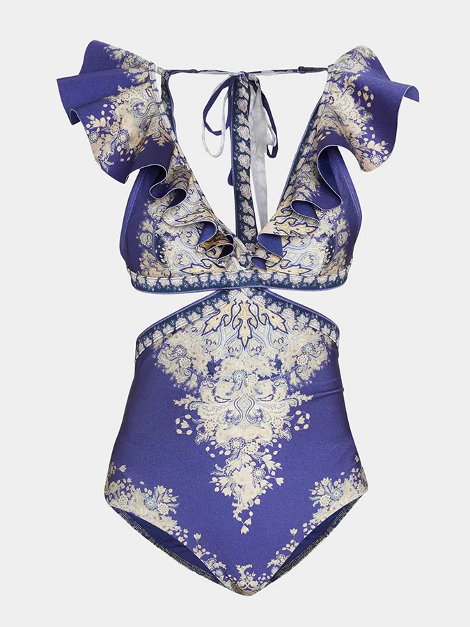 Deep-V-Ruffle-Print-Beachwear-for-Women-Fashion-Swimwear-Summer-One ...