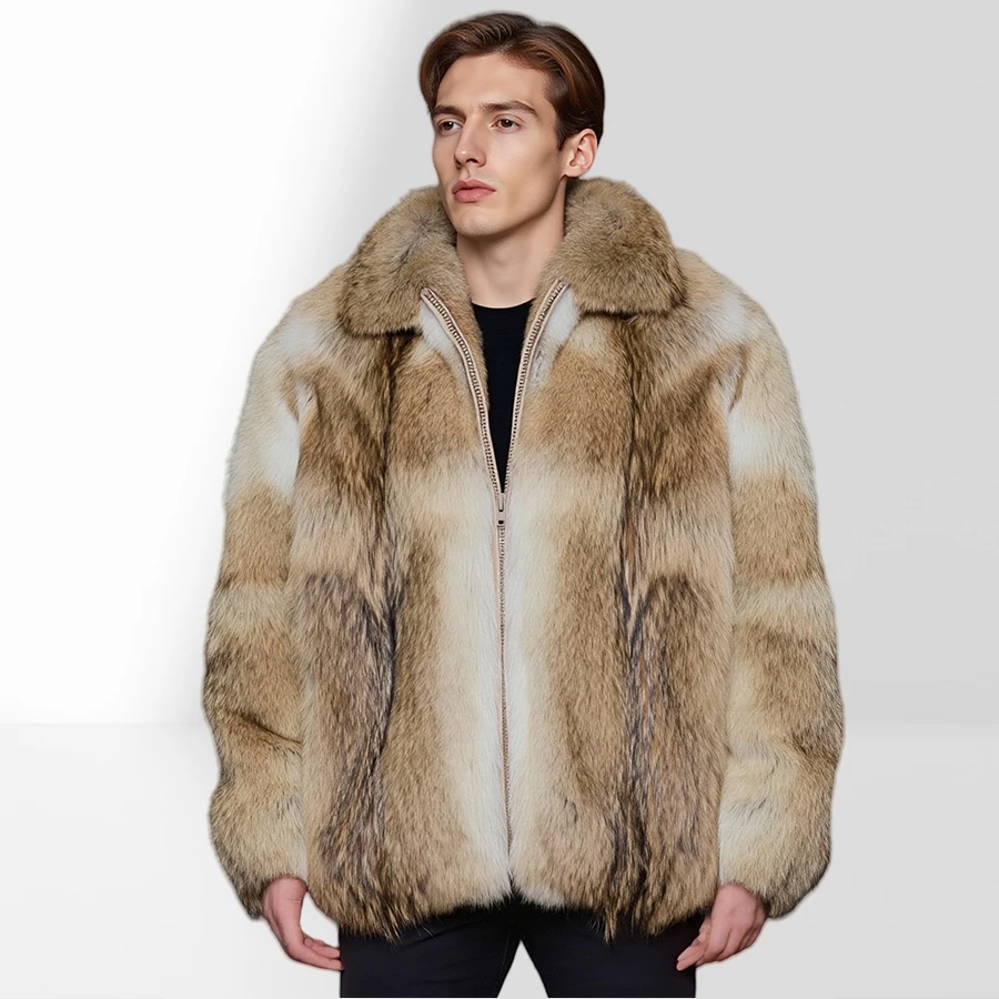 Real Coyote Fur Zippered Jacket Genuine Coyote Fur Jacket With Turndown ...