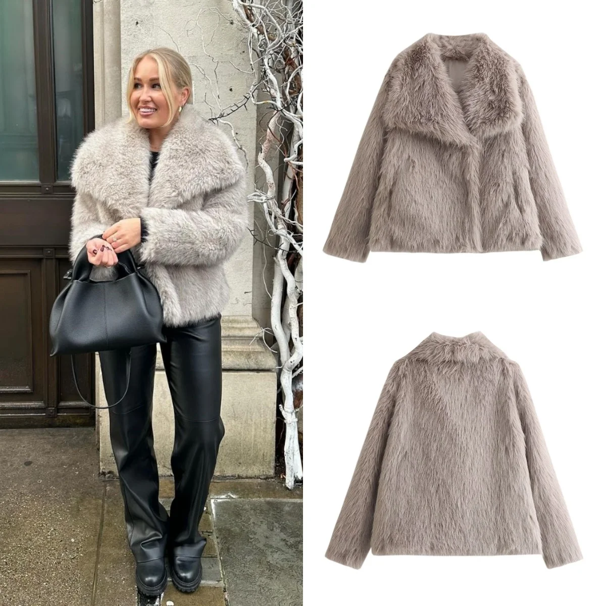PB-ZA-Casaco-de-lapela-de-manga-comprida-feminino-casaco-curto-material ...