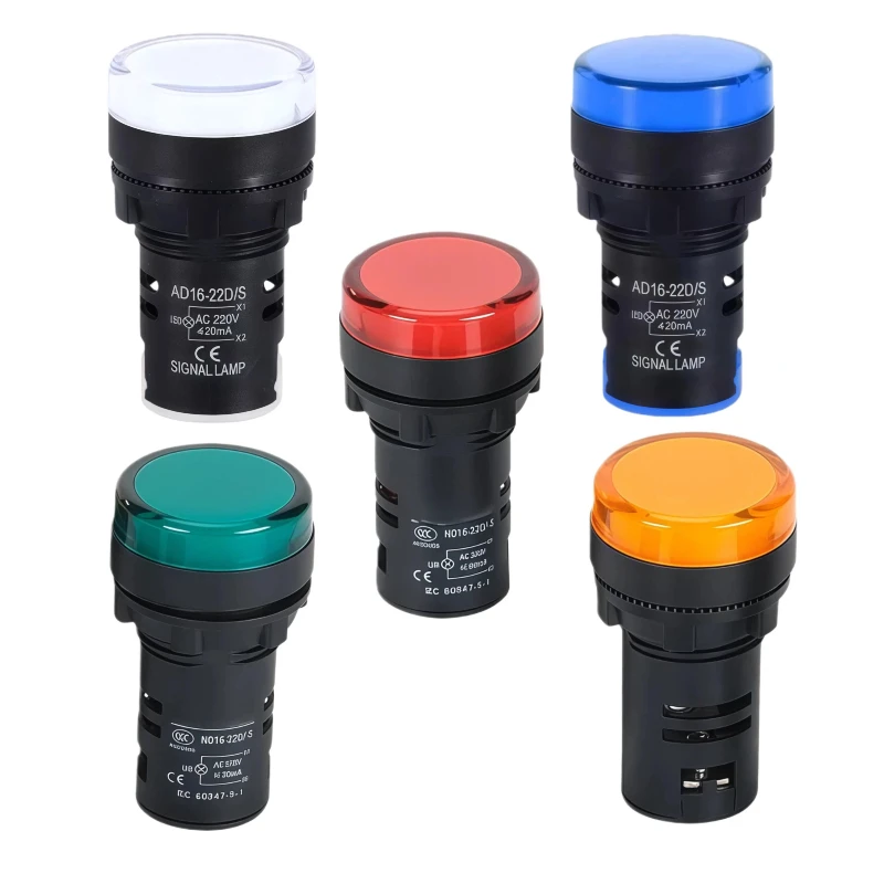 220V LED Power Indicator Light AD16-22DS Red White Yellow Blue Green ...