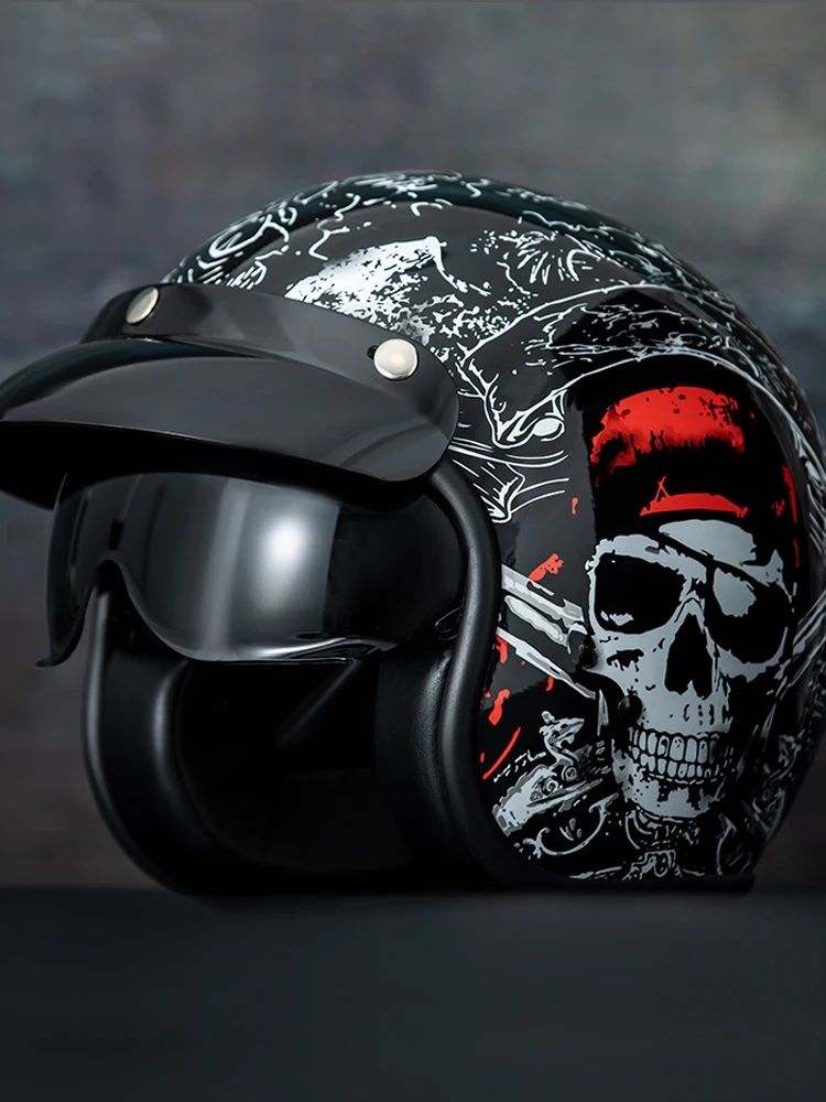 Casque de moto ABS 3/4 de haute qualité, casque rétro léger pour Harley ...