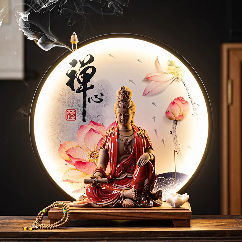 Chinese-Style-LED-Light-Circle-Ceramic-Buddha-Statue-Avalokitesvara ...