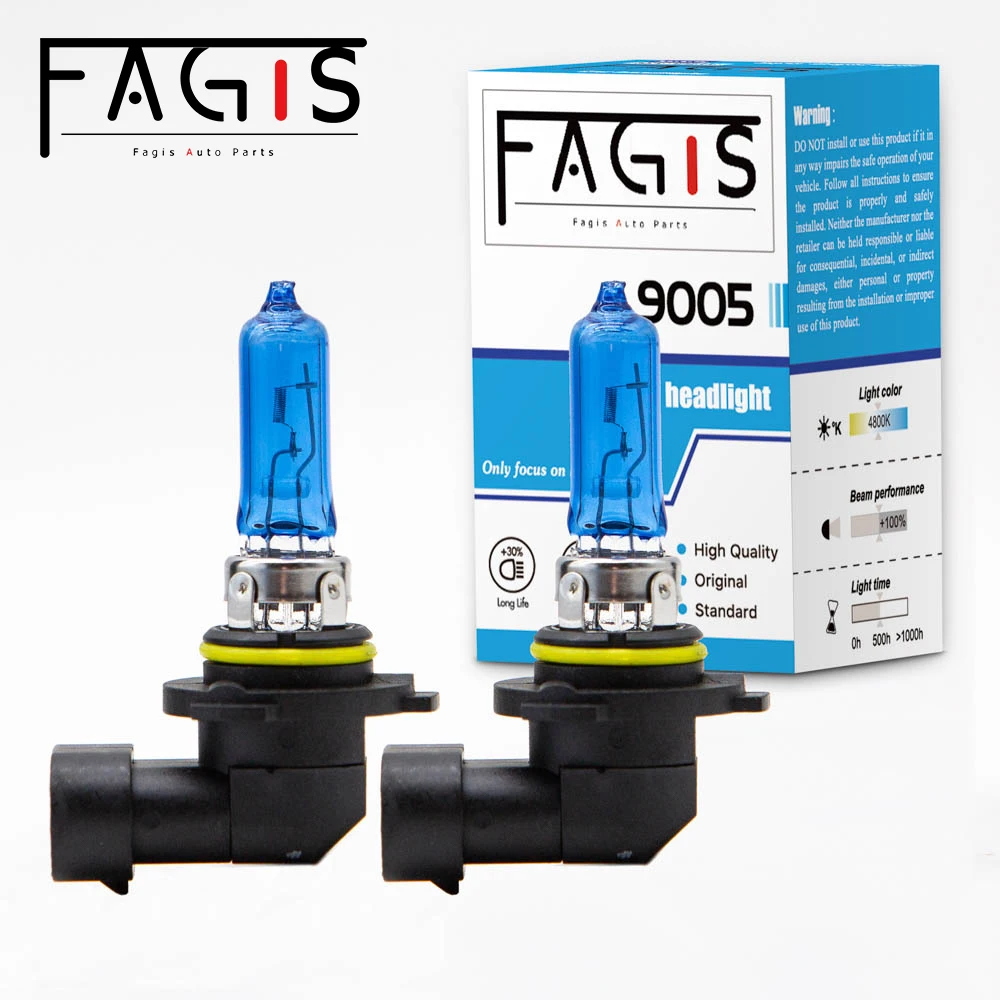 Fagis 2 Pcs 9005 Hb3 12V 65W Blue Super White 4800K Auto Headlight Fog ...