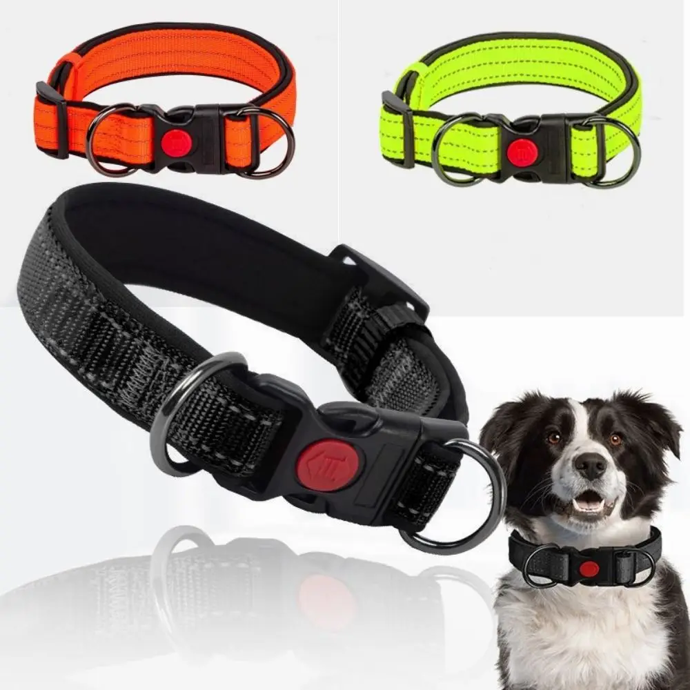Reflective-Padded-Dog-Collar-Durable-Strong-Double-D-Ring-Safety-Nylon ...
