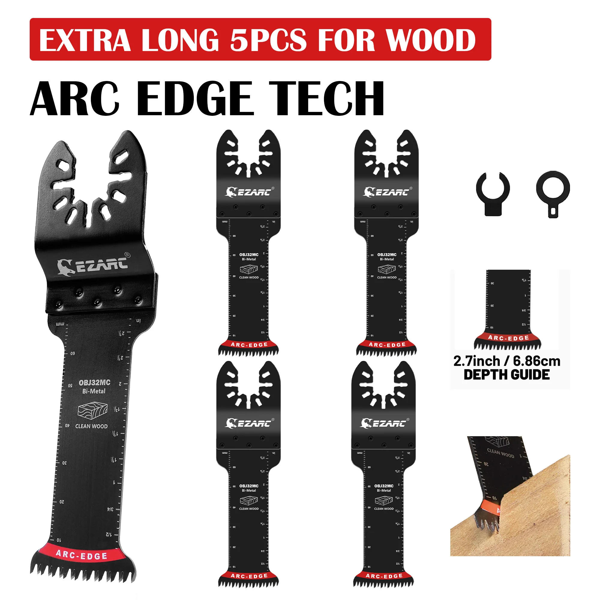 5Pcs Bi-Metal Oscillating Tool Blades for Wood, 2-11/16" Extra-Long ...